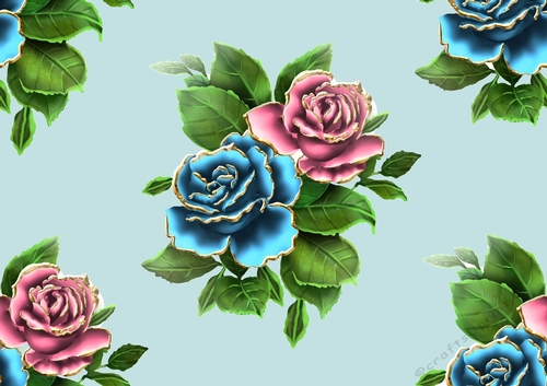 Pretty gold edge roses in pink/blue backing paper (large blue ...