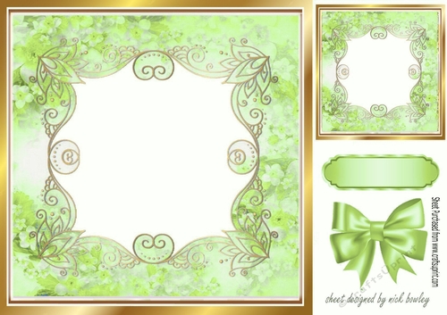 Pretty gold scroll green floral card front with bow 8x8 - CUP993023_415 ...