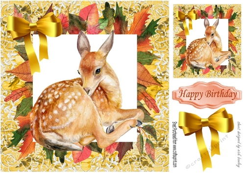 Pretty deer in autumn leaf 8x8 frame with bow - CUP993573_415 ...