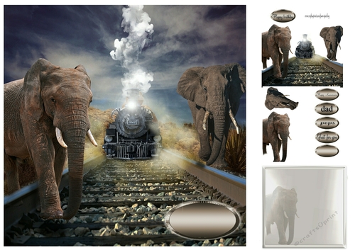 elephants and steam train - CUP1088863_48749 | Craftsuprint
