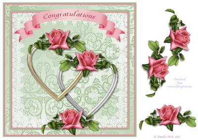 Hearts and Roses Congratulations Topper with Decoupage Roses ...