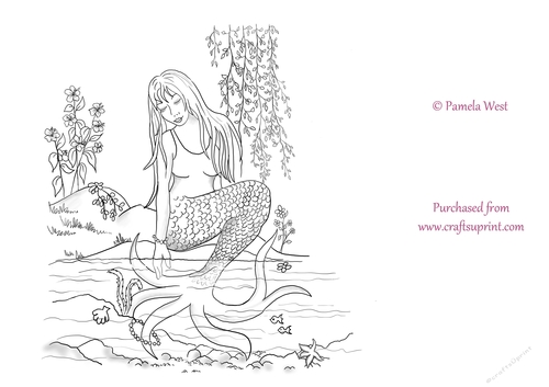 Mermaid Digital Stamp, colouring page. digi stamp Coloring - CUP776994 ...