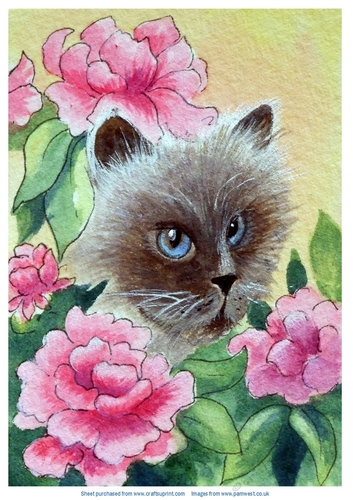 Cat and Roses. Original Art for Designer Resource or Card Topper ...