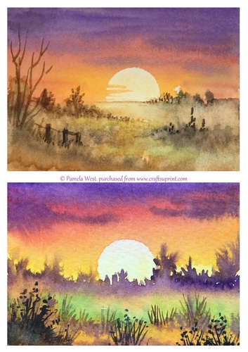 2 Sunset Card toppers Original Watercolours Designer Resources ...