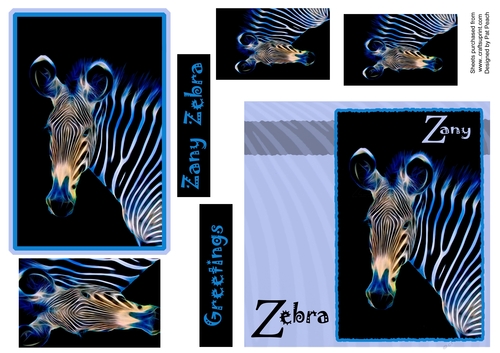 Zany Zebra, blue tints, makes 2 cards - CUP1198963_85308 | Craftsuprint