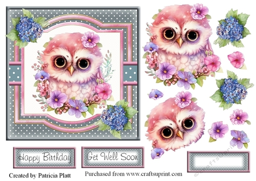 Cute Little Owl and Flowers 6x6 - CUP1216247_1416 | Craftsuprint