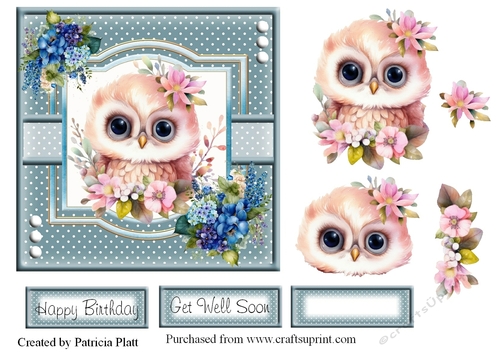 Cute Pink Owl with Flowers 6x6 - CUP1216253_1416 | Craftsuprint