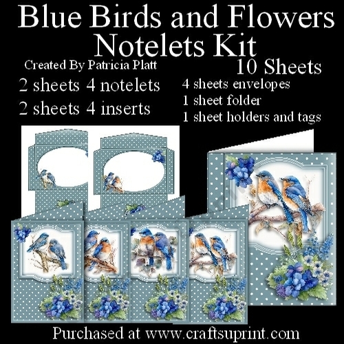 Blue Birds and Flowers Notelets Kit - CUP1216712_1416 | Craftsuprint