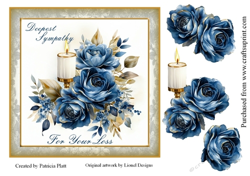 7x7 Deepest Sympathy Blue Roses and Candle - CUP1223589_1416 | Craftsuprint