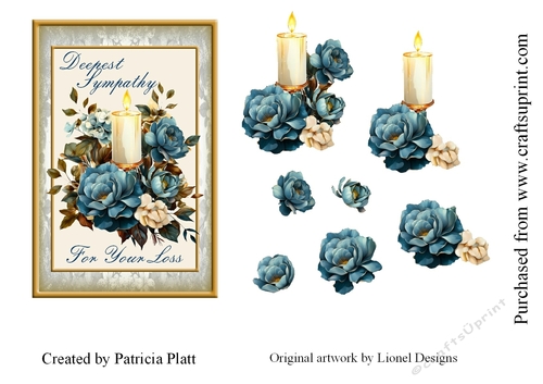 4x6 Blue and White Roses Candle Sympathy card topper - CUP1224756_1416 ...