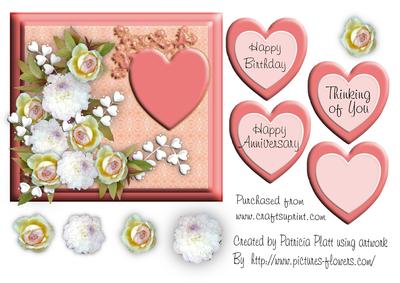 Peachy Fanciful Heart and Flowers Topper - CUP318047_1416 | Craftsuprint