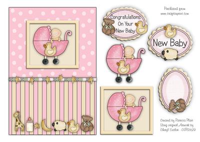 Pink New Baby Pram and Toys Topper - CUP674894_1416 | Craftsuprint
