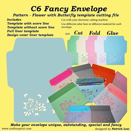 C6 Fancy Envelope - Flower with Butterfly template - CUP795528_27674 ...