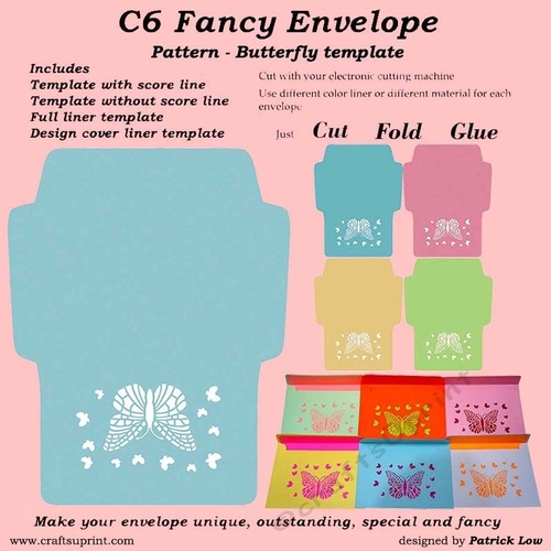 C6 Fancy Envelope - Pattern - Butterfly Template - CUP798075_27674 ...