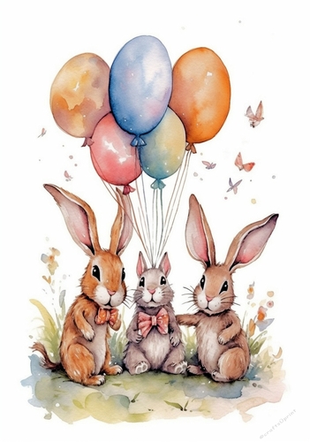 A4 - Happy Birthday Rabbits 2 - CUP1262386_124264 | Craftsuprint