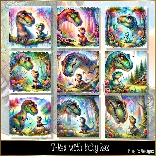 T Rex with Rex Baby - Illustrations for Cards, Mini kits & Designers ...
