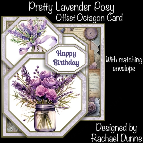 Pretty Lavender Posy Offset Octagon Card - CUP1299253_75068 | Craftsuprint