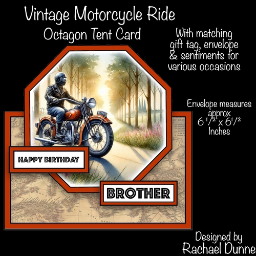 Vintage Motorcycle Ride Octagon Tent Card - CUP1331682_75068 | Craftsuprint