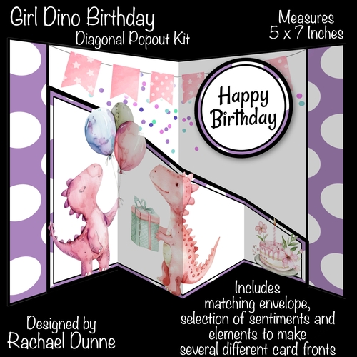 Girl Dino Birthday Diagonal Popout Card - CUP1351166_75068 | Craftsuprint