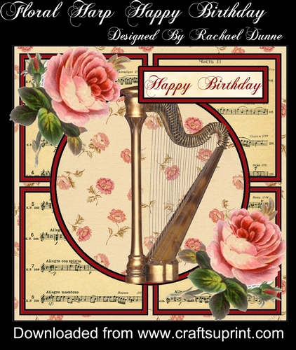 Happy Birthday Floral Harp - CUP841510_75068 | Craftsuprint