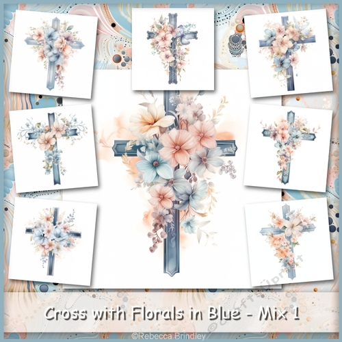 Cross with Florals in Blue - Mix 1 - CUP1293509_442 | Craftsuprint