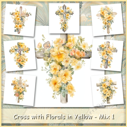Cross with Florals in Yellow - Mix 1 - CUP1293516_442 | Craftsuprint
