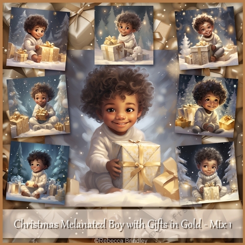 Christmas Melanated Boy with Gifts in Gold - Mix 1 - CUP1343668_442 ...