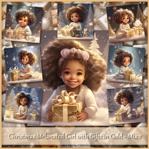 Christmas Melanated Girl with Gifts in Gold - Mix 1 - CUP1343670_442 ...