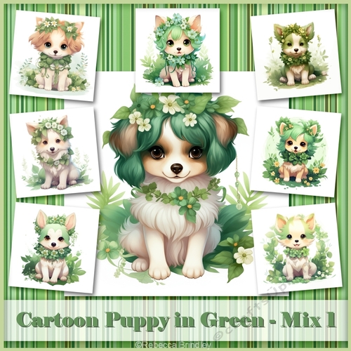 Cartoon Puppy in Green - Mix 1 - CUP1347102_442 | Craftsuprint