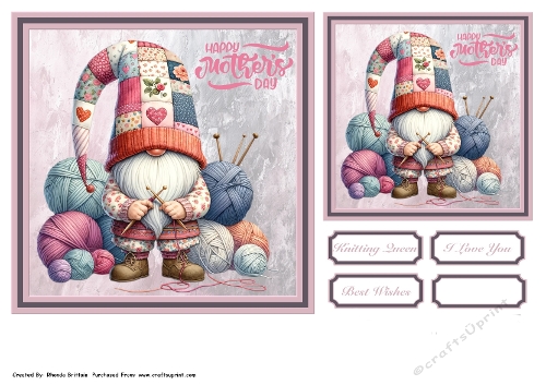Mothers Day Knitting Gnome Quick Card 2 - CUP1369017_40 | Craftsuprint