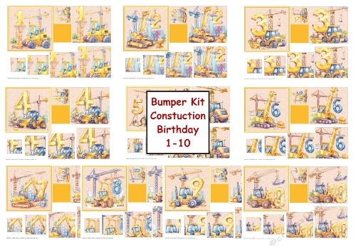 Birthday Construction Bumper Kit Ages 1-10 Card Front and Pyramid ...