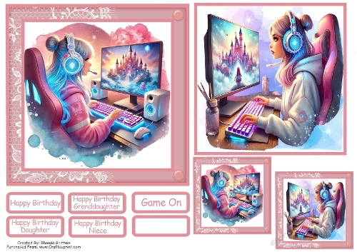 Gamer Girl Birthday Card Front With Matching Gift Tag 6x6 - CUP1378318 ...