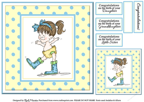 8x8 Babys 1st Steps 1 Card Front with Gift Tag and sentiments ...