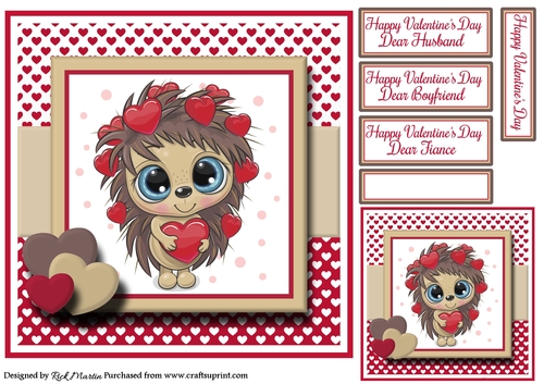 8x8 Hedgehog Love & Kisses Card Front with Gift Tag and sentiments ...