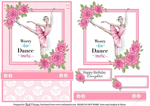 A5 Worry Less Dance More 2 Card Front, Topper and sentiments ...
