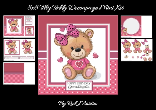 8x8 Tilly Teddy Decoupage Mini Kit - x5 A5 sheets - CUP1148369_111584 ...