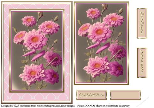 A5 Pink Flowers to cheer you up Card Front, Topper and sentiments ...