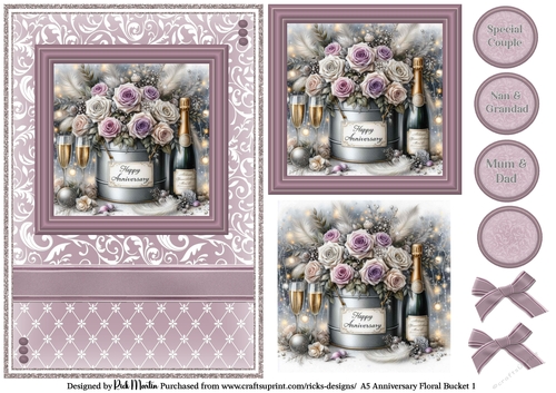 A5 Anniversary Floral Bucket 1Card Front, Toppers and sentiments ...