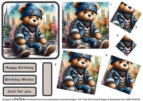 5x5 Punk Ted 1 Topper, Twisted Pyramid Layers and sentiments ...