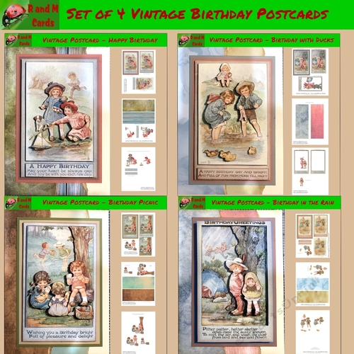 Set of 4 Vintage Postcard Birthday Kits - CUP1297664_115083 | Craftsuprint