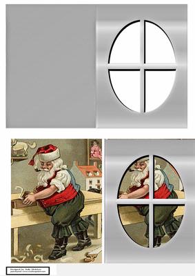Silver Christmas Window Card Traditional Santa in His Workshop ...