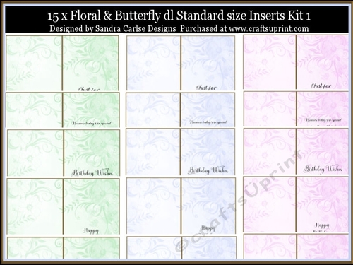 Floral & butterfly 15 x Standard size dl Inserts Kit 1 - CUP1169231_719 ...