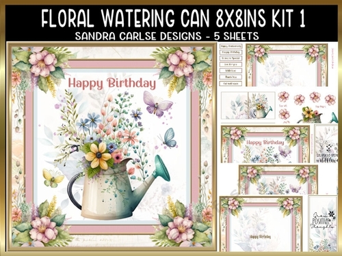 Floral Watering Can 8x8ins Kit 1 with Matching Bookmarks - CUP1191843 ...