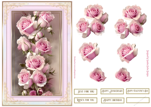 Pink Decoupage Roses A5 Topper 1 - CUP1198079_719 | Craftsuprint