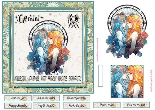 Gemini Birthday 7x7ins Decoupage Topper 2 - CUP1220200_719 | Craftsuprint