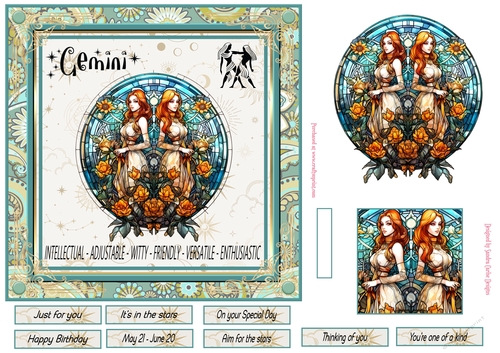 Gemini Birthday 7x7ins Decoupage Topper 3 - CUP1220201_719 | Craftsuprint