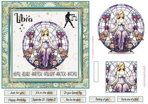 Libra Birthday 7x7ins Decoupage Topper 3 - CUP1220212_719 | Craftsuprint