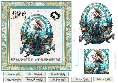 Pisces Birthday 7x7ins Decoupage Topper 2 - CUP1220218_719 | Craftsuprint