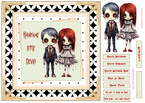 Handsome little devils Halloween/Birthday 8x8ins card front ...