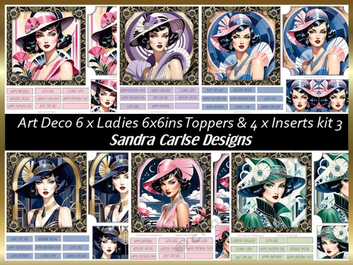 Ladies 6 x Art Deco 6x6ins Topper sheets & 4 x matching Inserts kit 3 ...